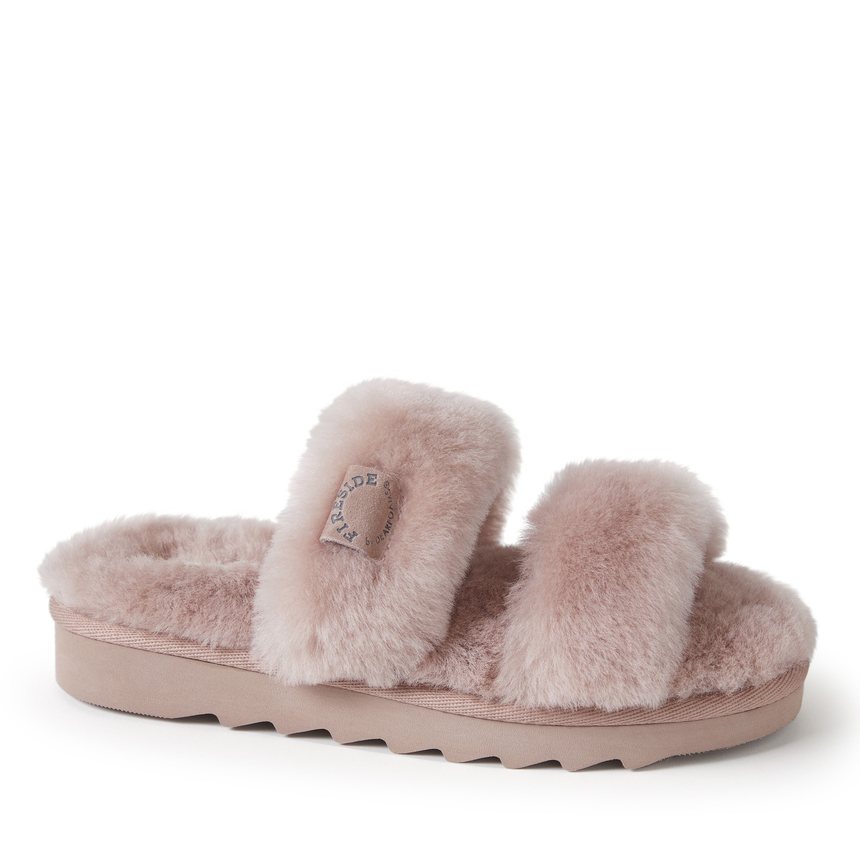 Dearfoams Women's Benalla Genuine Shearling Double Band Fuzzy Slide ...