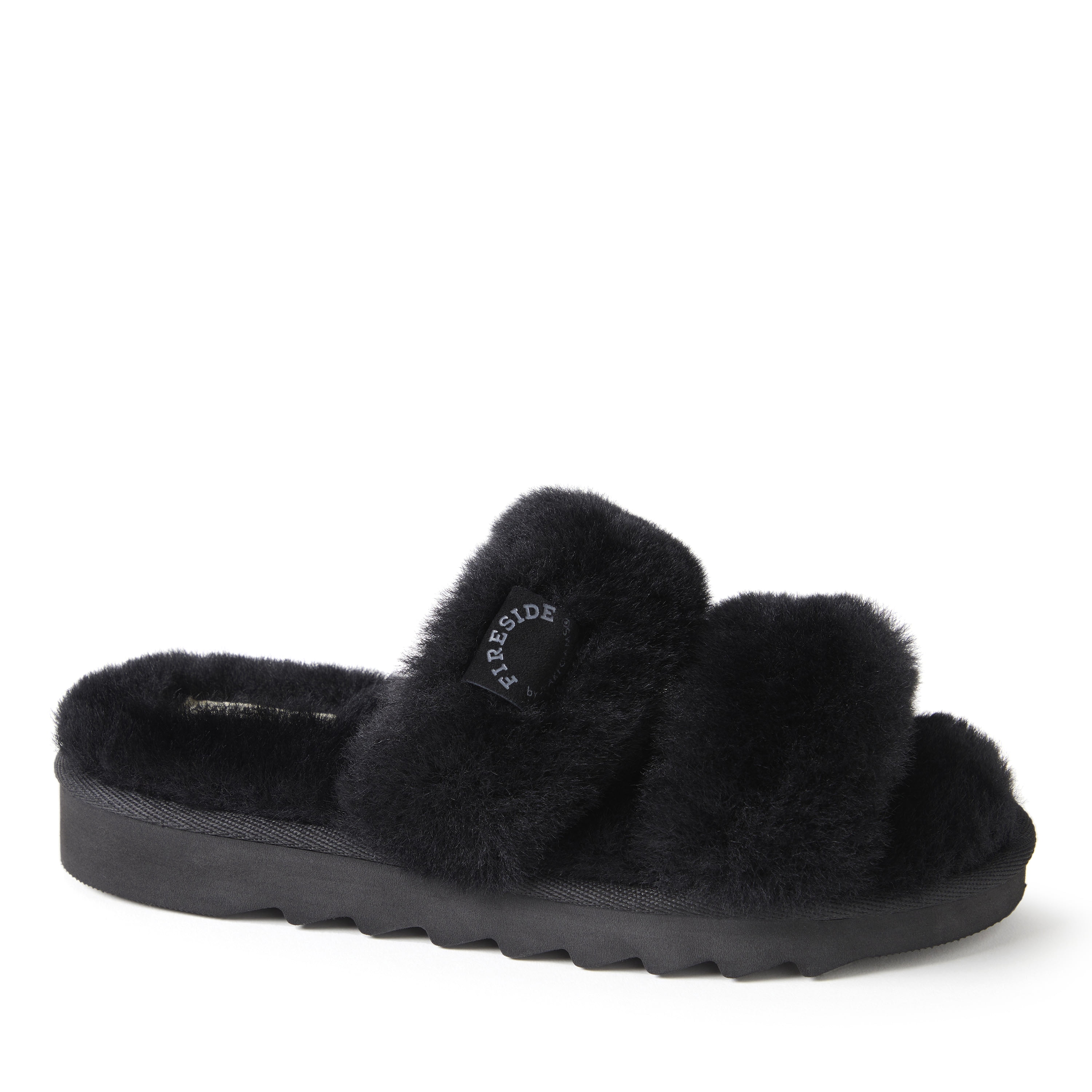Dearfoams Women's Benalla Genuine Shearling Double Band Fuzzy Slide ...