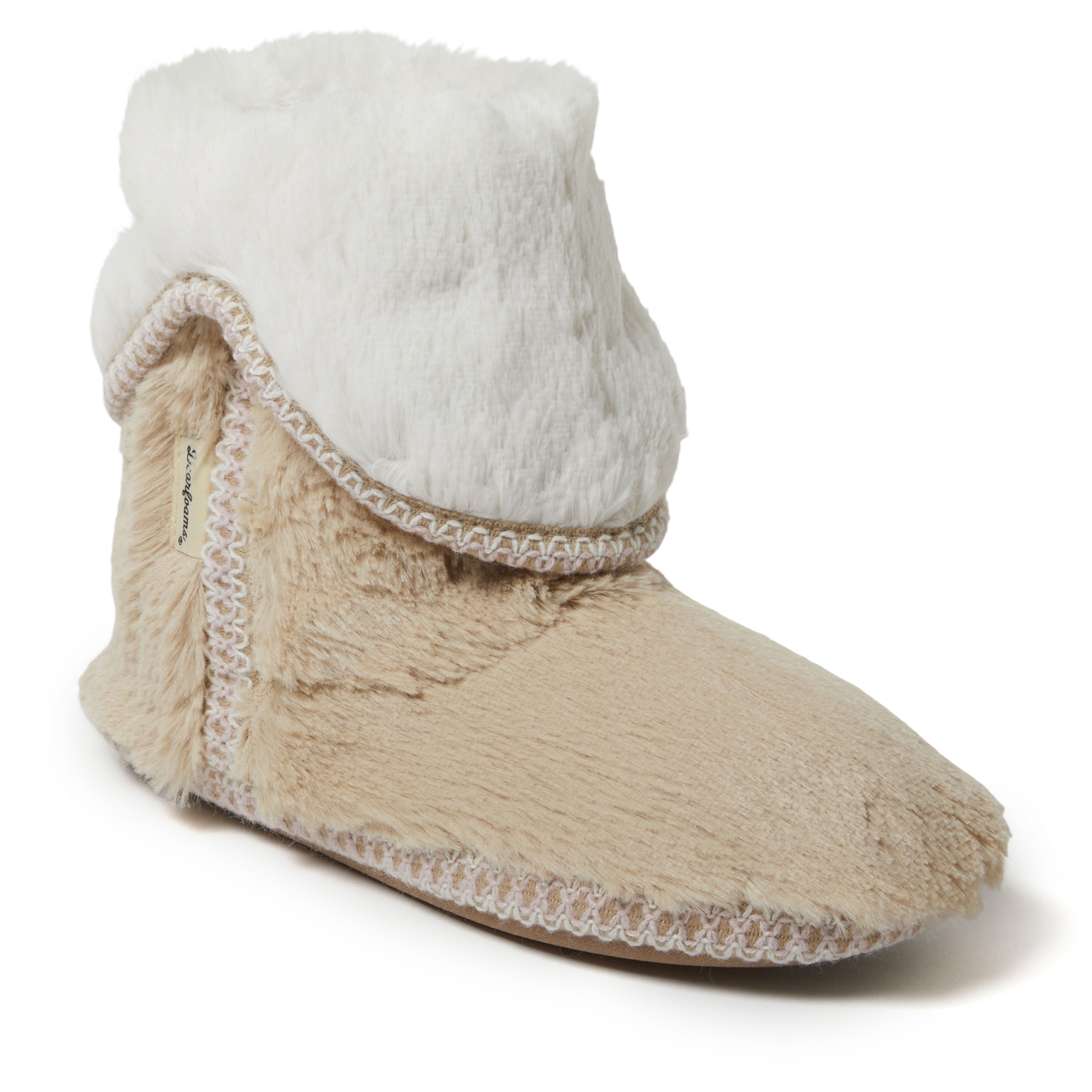Dearfoams Women's Beth Faux Fur Fold Down Fuzzy Bootie House Slipper Boot - Walmart.com