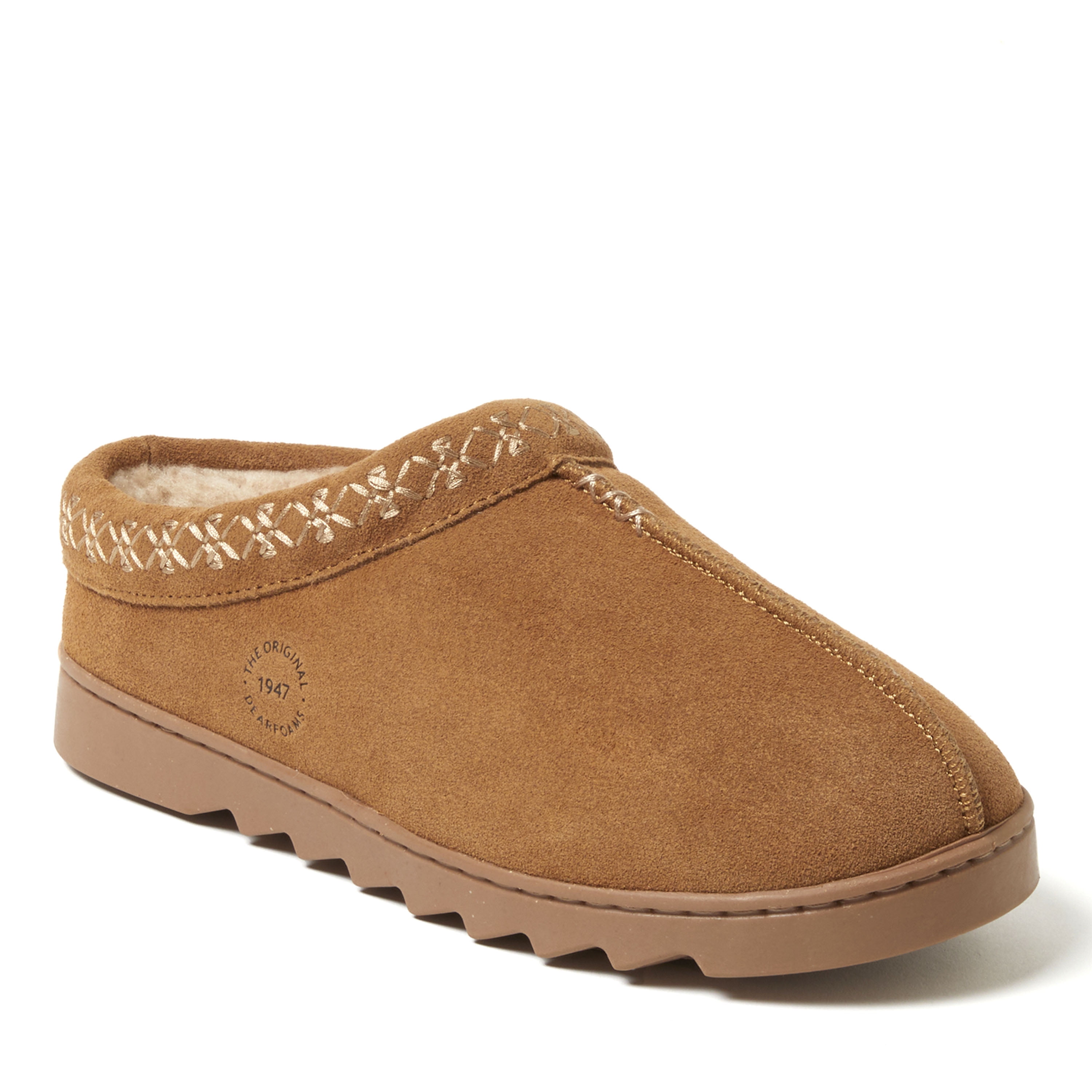 Dearfoams Women's Doreen Genuine Suede Clog Slipper With Embroidery ...