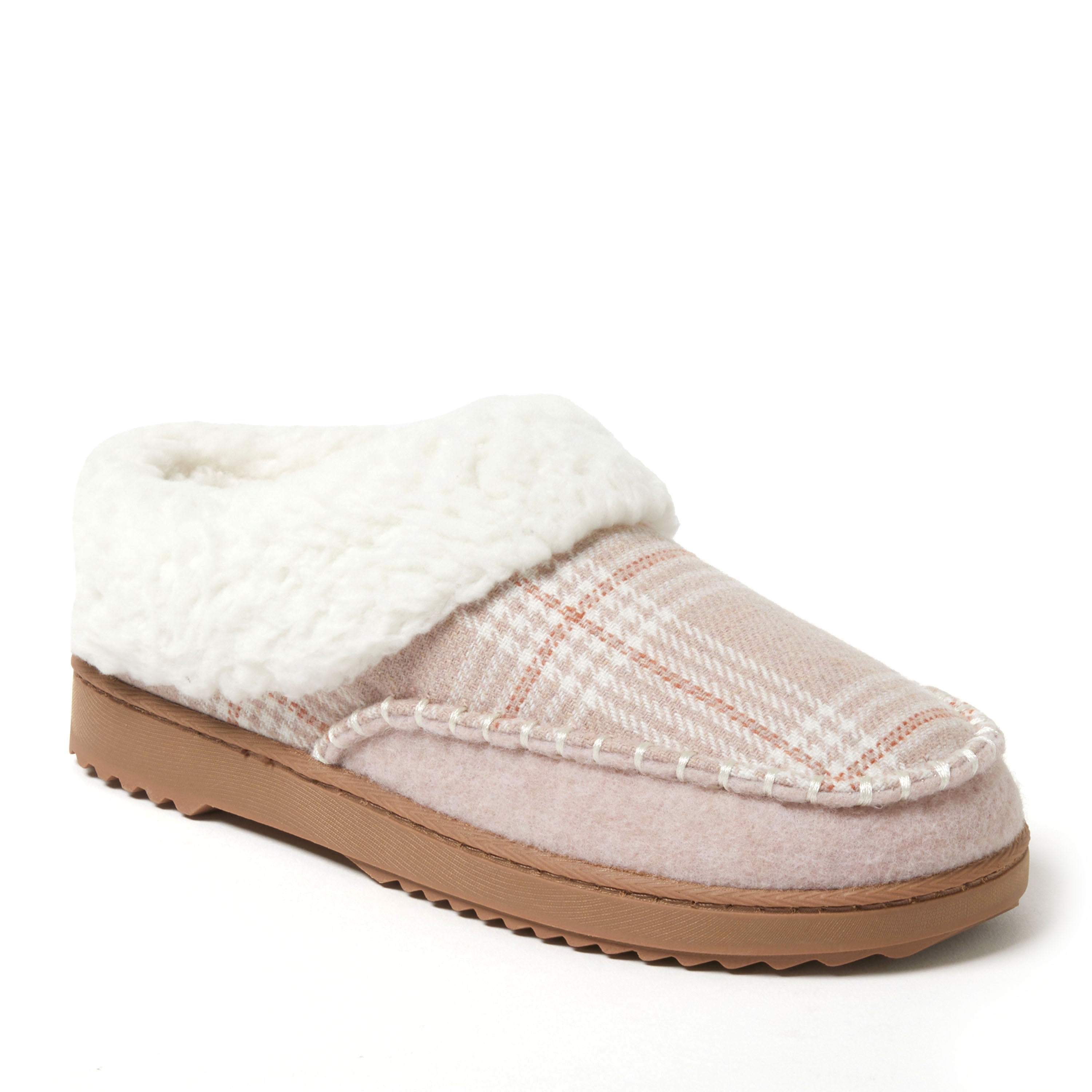 Dearfoams Women's Nyla Felted Plaid Moccasin Toe Clog House Shoe ...