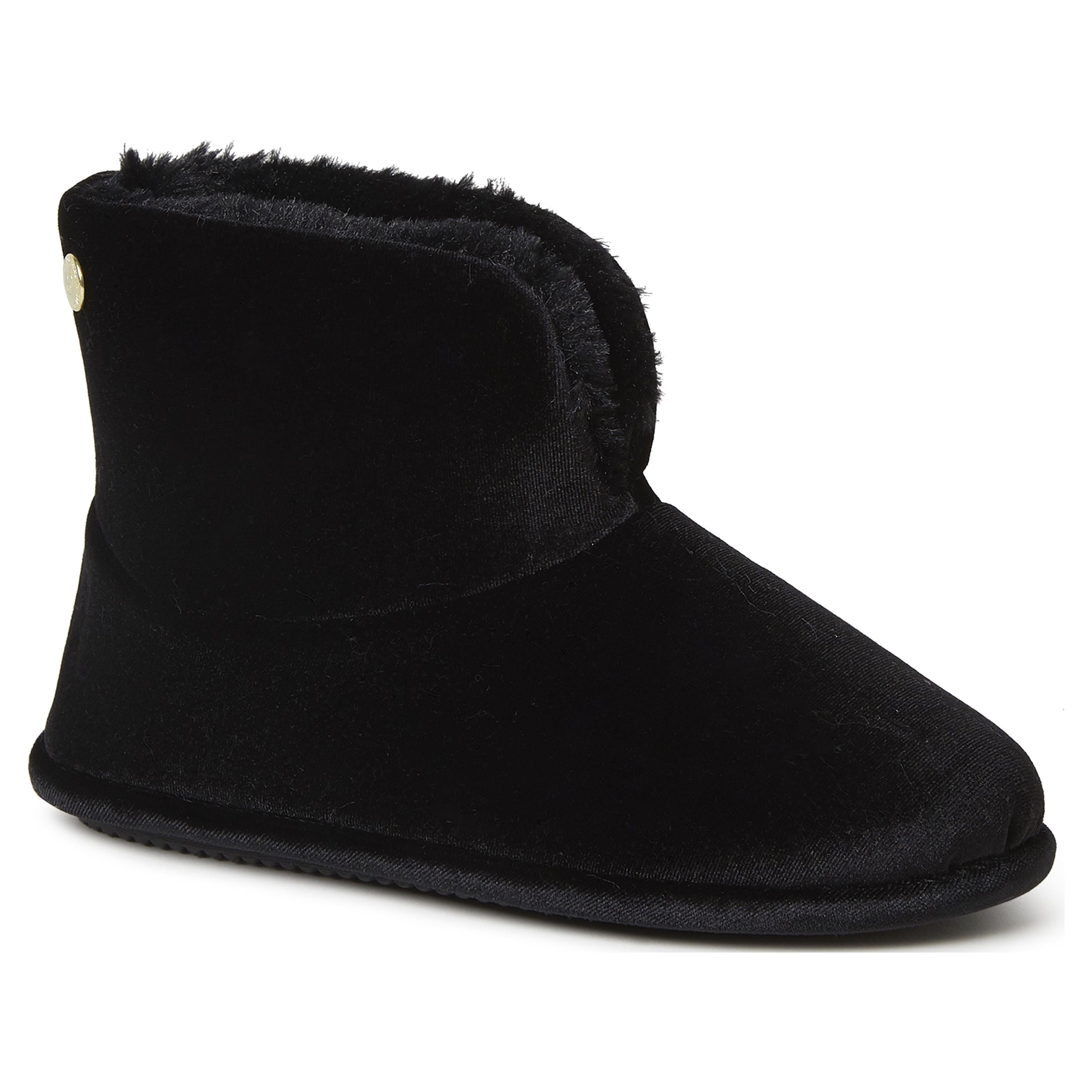 Dearfoams Women's Shiny Velour Bootie Slipper Boot, Faux Fur Lining ...