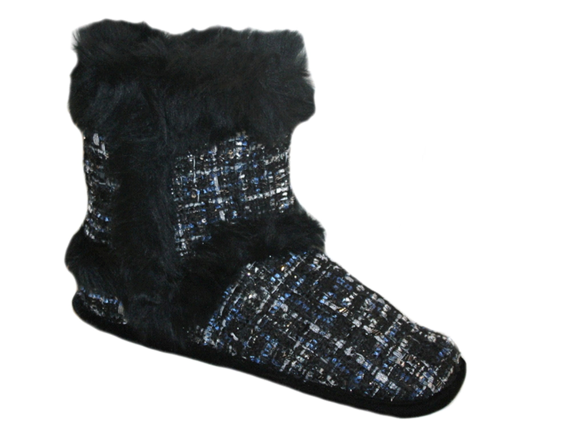Dearfoams Women's Sequined Boot Slipper Black (Large - Shoe Size 9-10 ...