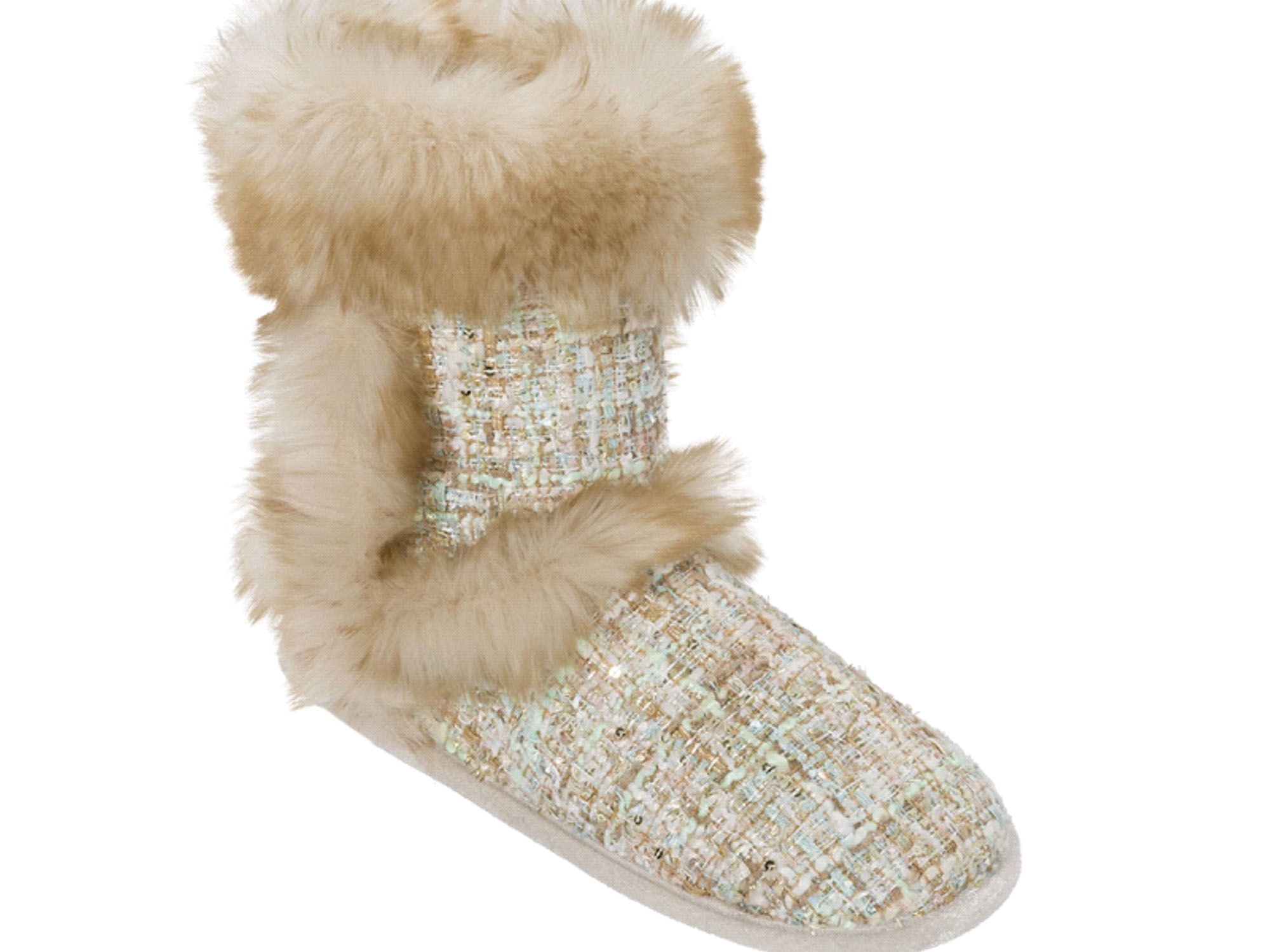 Dearfoams Women's Sequined Boot Slipper Off-White(Small -Shoe Size 5-6 ...