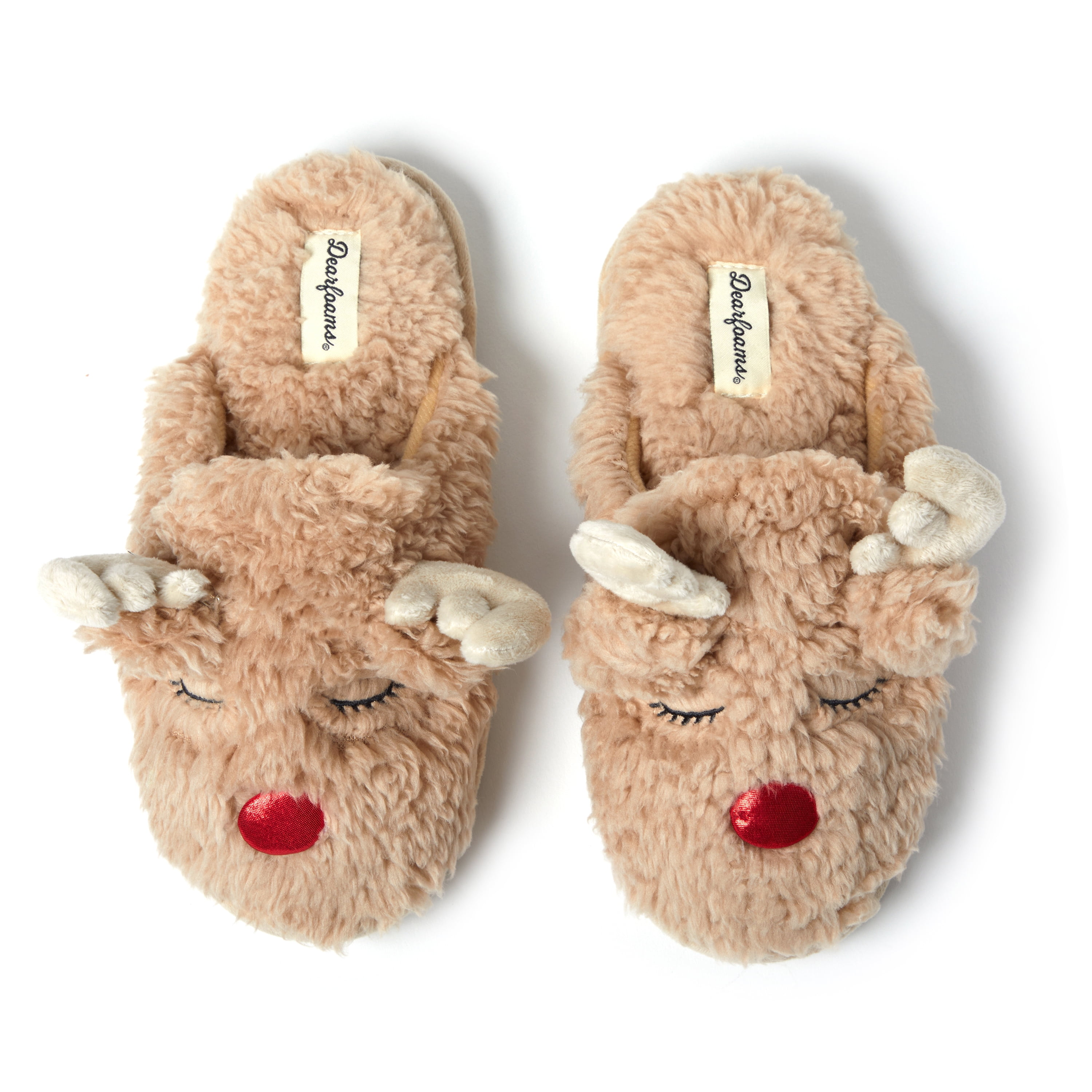 Dearfoams Women's Shay Holiday Christmas Reindeer Scuff Slipper ...