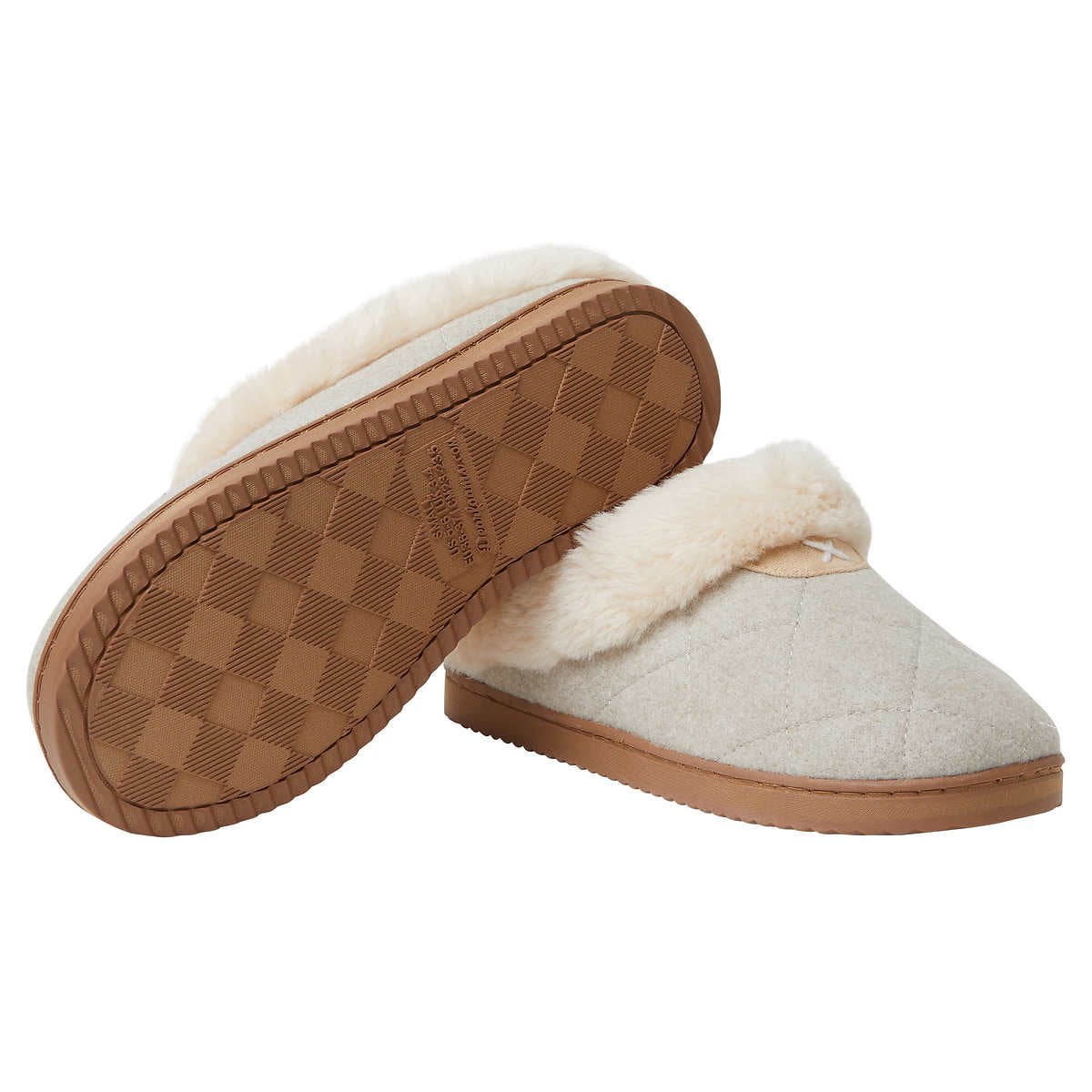 Dearfoams Women's Slippers Memory Foam Round Toe Slippers, Oatmeal ...