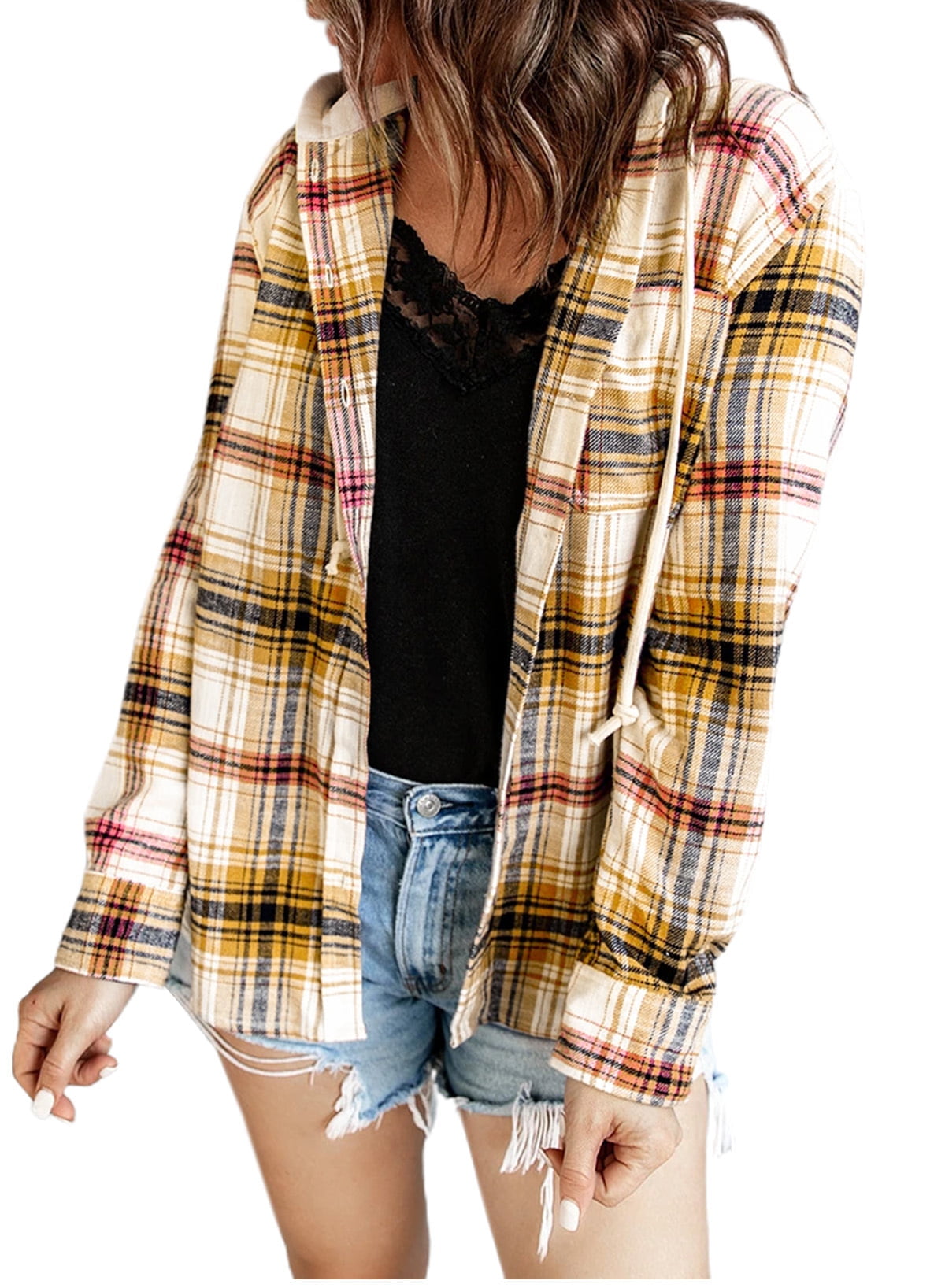 Dearlove Plus Size Jacket for Women Plaid Shirts Jackets Button Down ...