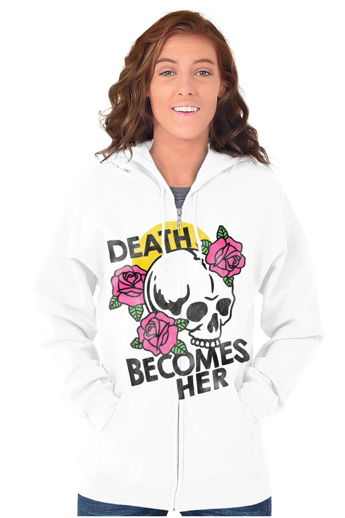 Death Becomes Her Skull Rose Tattoo Women Plus Size Zipper Hoodie ...