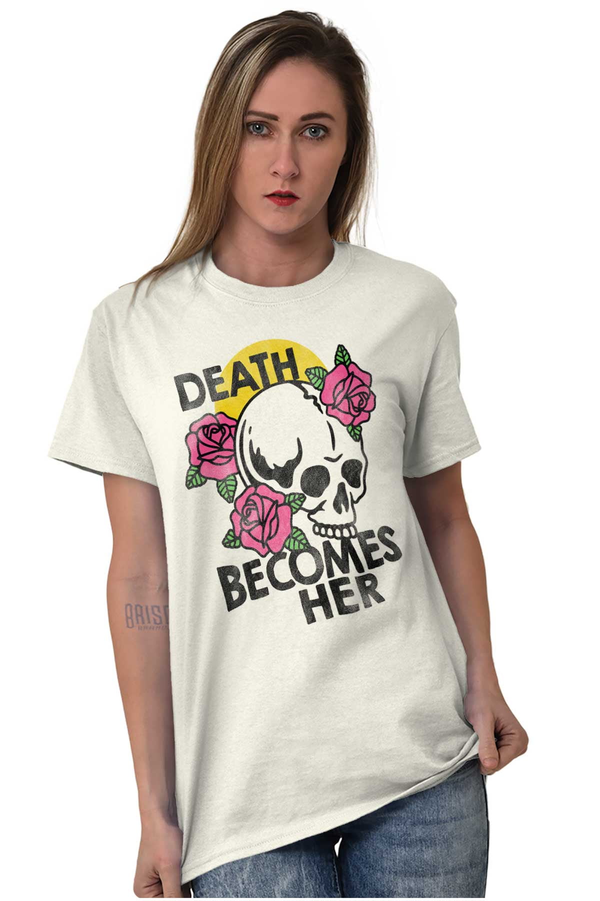 Death Becomes Her Skull Rose Tattoo Women's Graphic T Shirt Tees Brisco ...