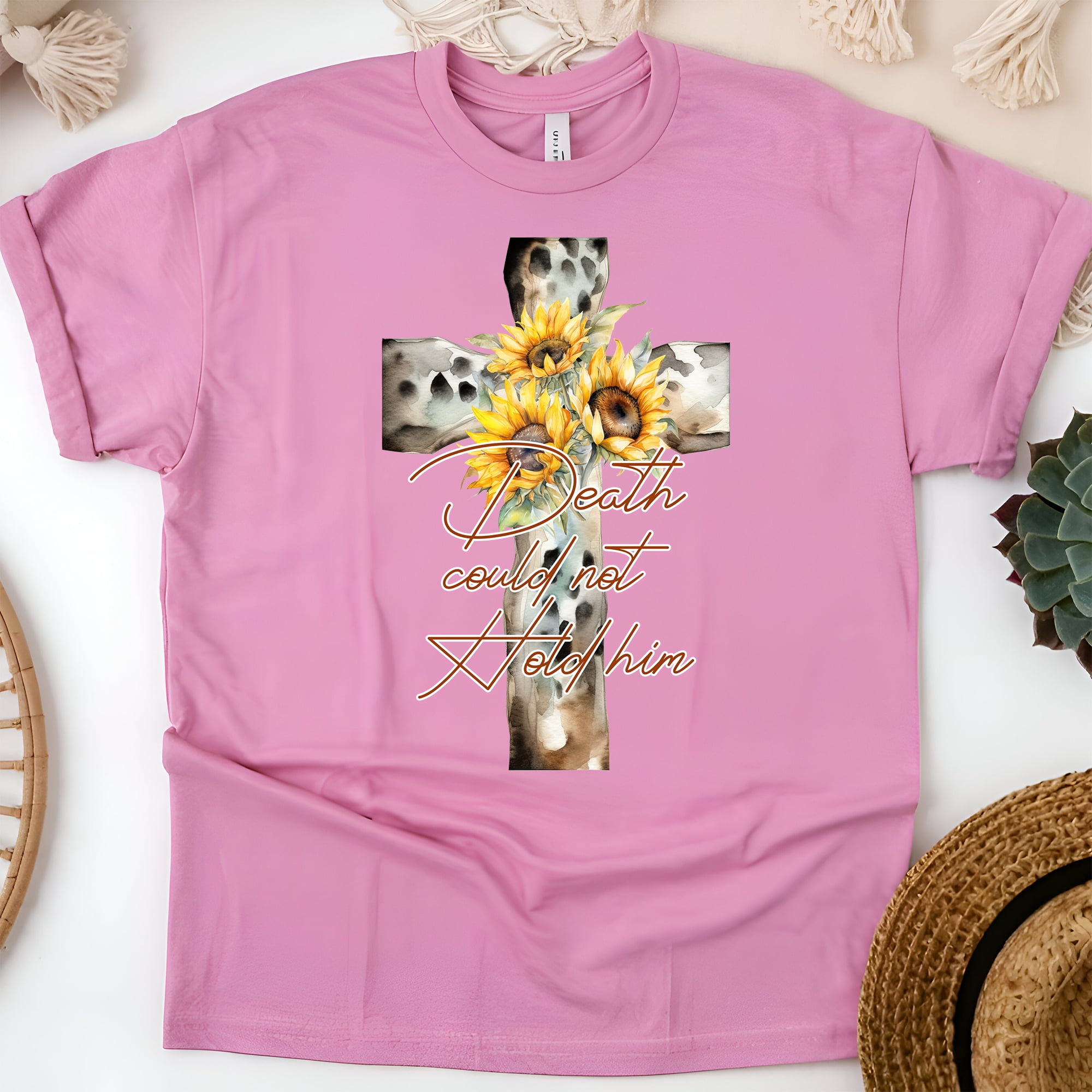 Death Could Not Hold Him T-Shirt, Christian Cross with Sunflowers ...