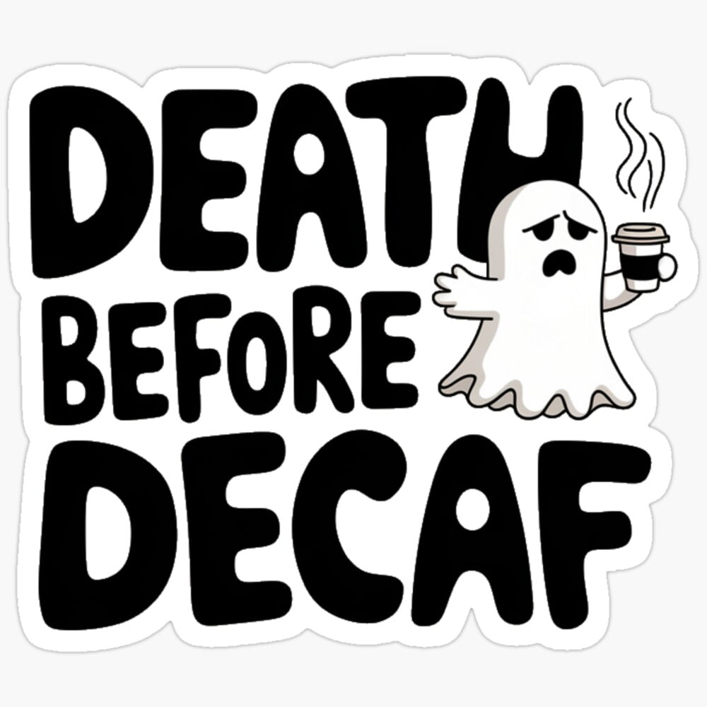 Death Before Decaf Coffee Ghost Design Stickerphone Decal Water Bottle ...