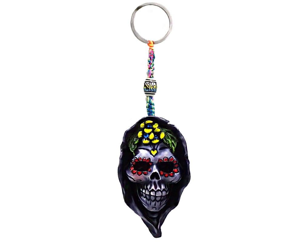 Death Floral Sugar Skull 3D Figurine Keychain Multicolored Macramé ...