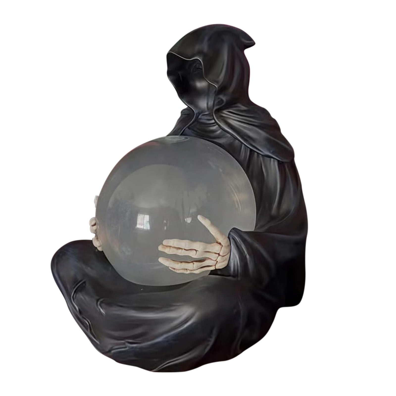 The Death God's Crystal Ball - Gothic Black Robed Grim Reaper Sculpture ...
