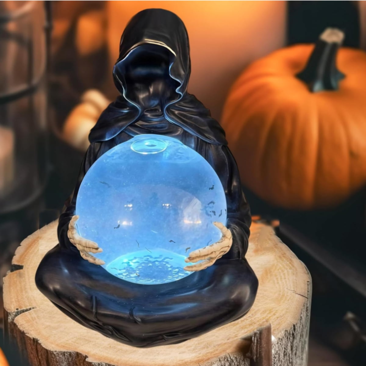 The Death God's Crystal Ball - Gothic Black Robed Grim Reaper Sculpture ...