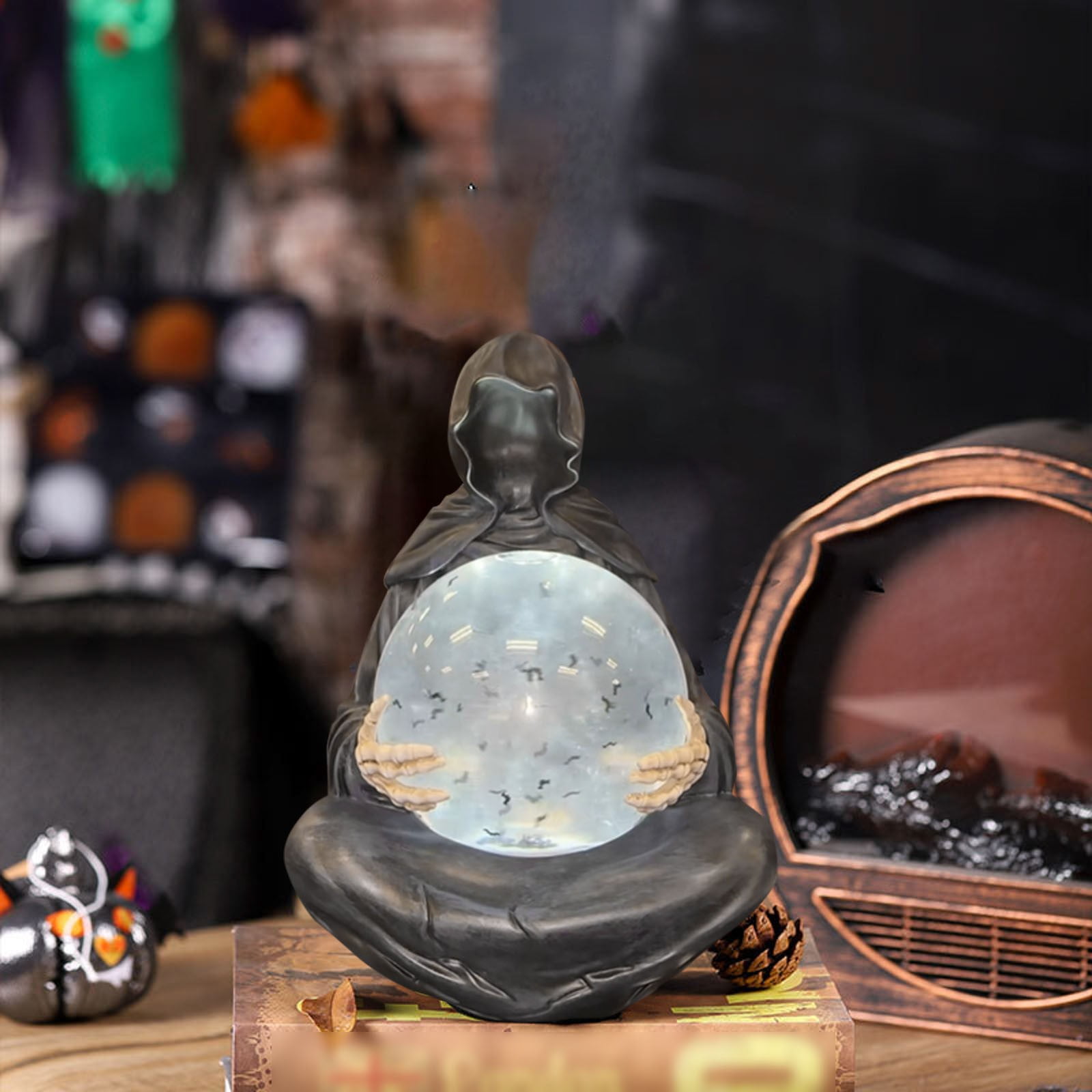 The Death God's Crystal Ball LED Light - Gothic Black Robed Grim Reaper ...