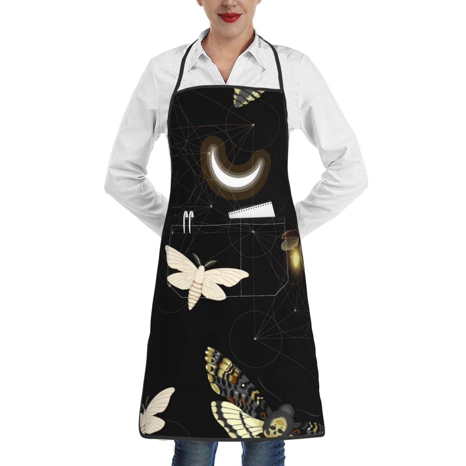 Death Head Hawk Moth Fireflies Apron with Pocket Cooking Waterproof Bib ...