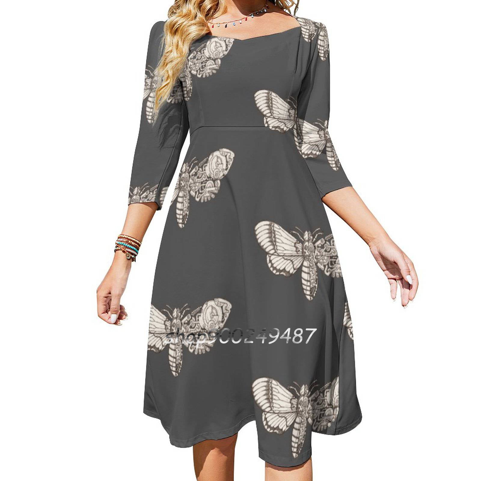 Death Head Moth Scifi Sweet Elegant Dress Women Korean Kawaii Square ...