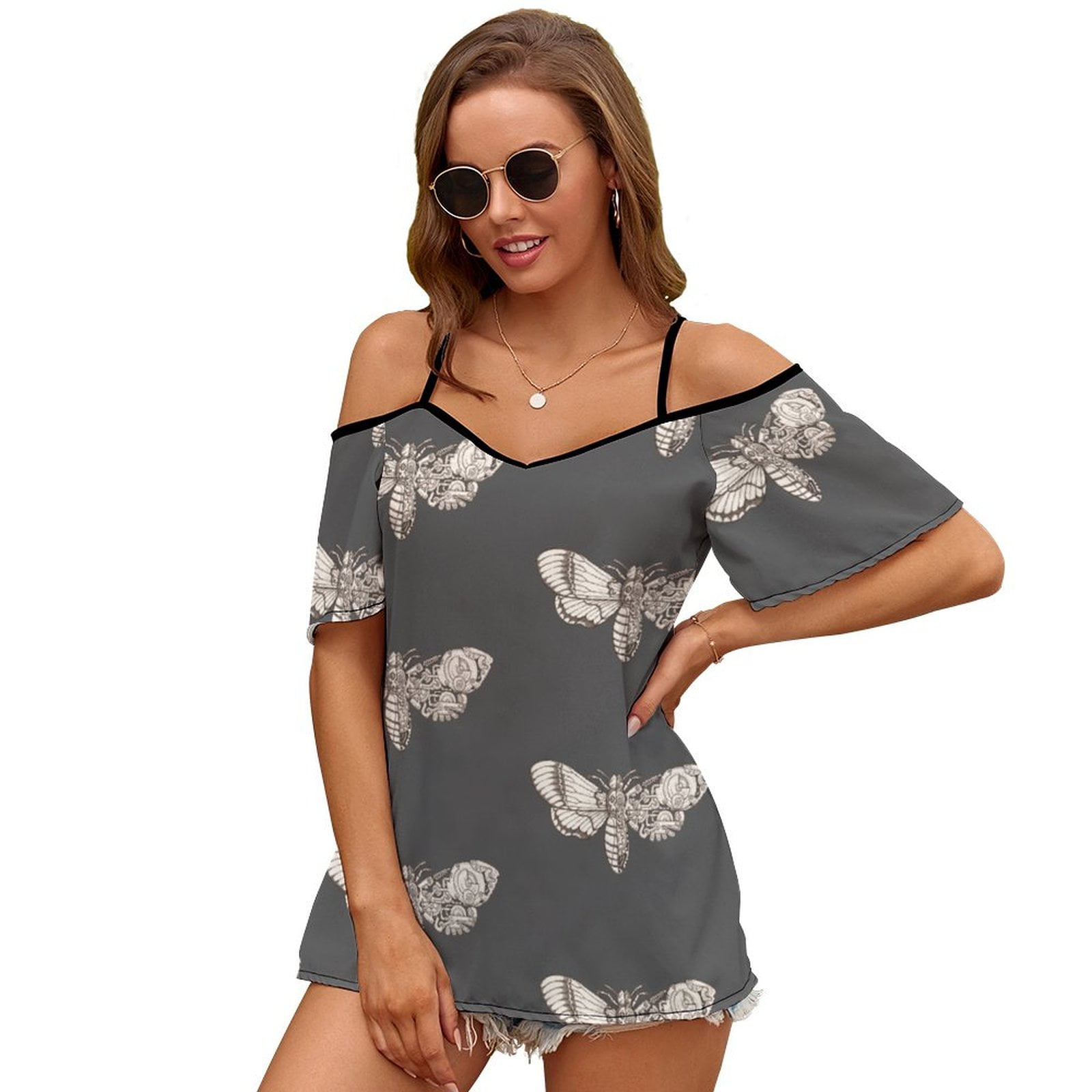 Death Head Moth Scifi Women'S T-Shirt Summer Fashion Print Floral V ...