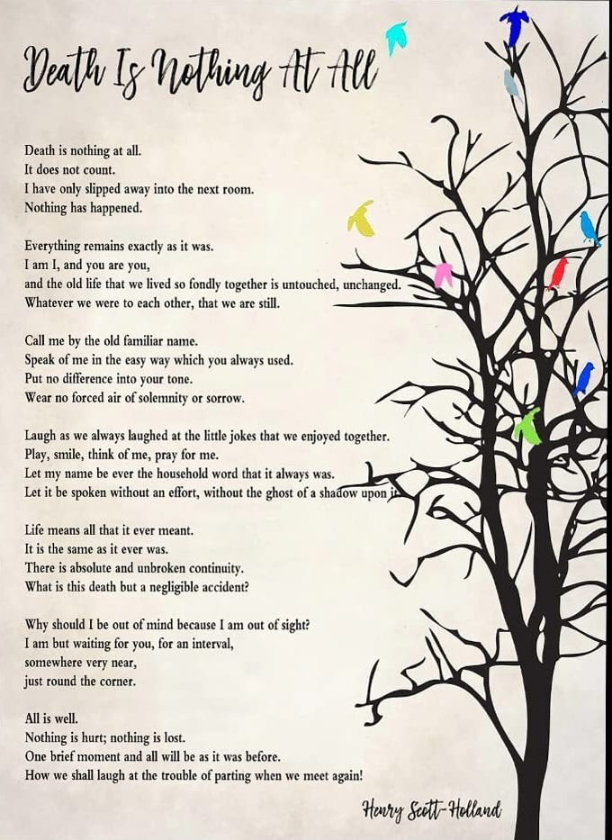 Death Is Nothing At All Poem Wall Art Henry Scott-Holland Quote Poster ...