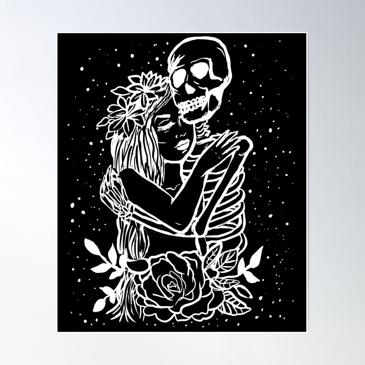 Death Lover Girl Hugging Skeleton Goth Drawing Poster Wall Art, Modern ...