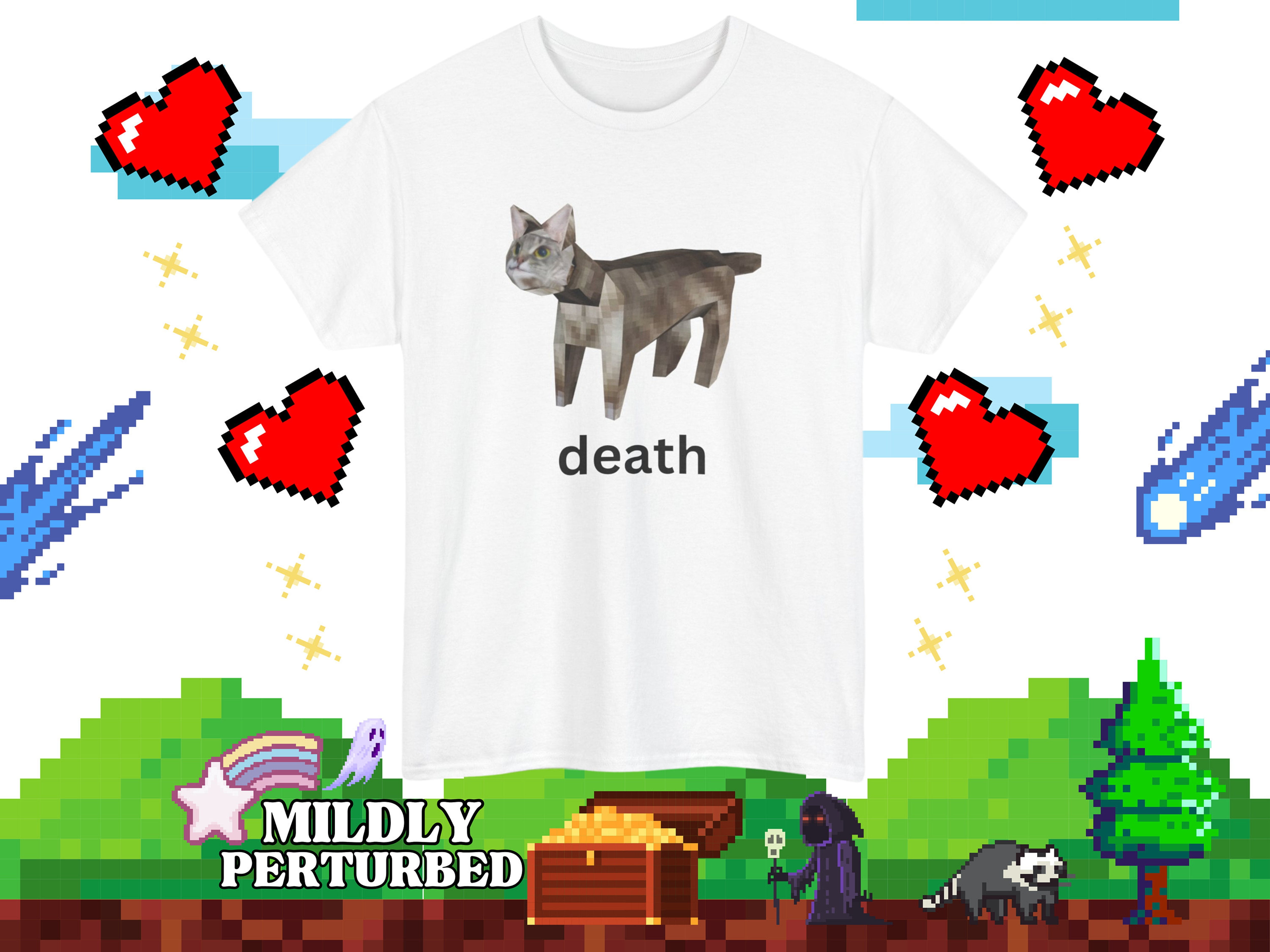 Death Low Poly Cursed Cat Funny Meme T-shirt, Ironic Gen z Meme, Oddly ...