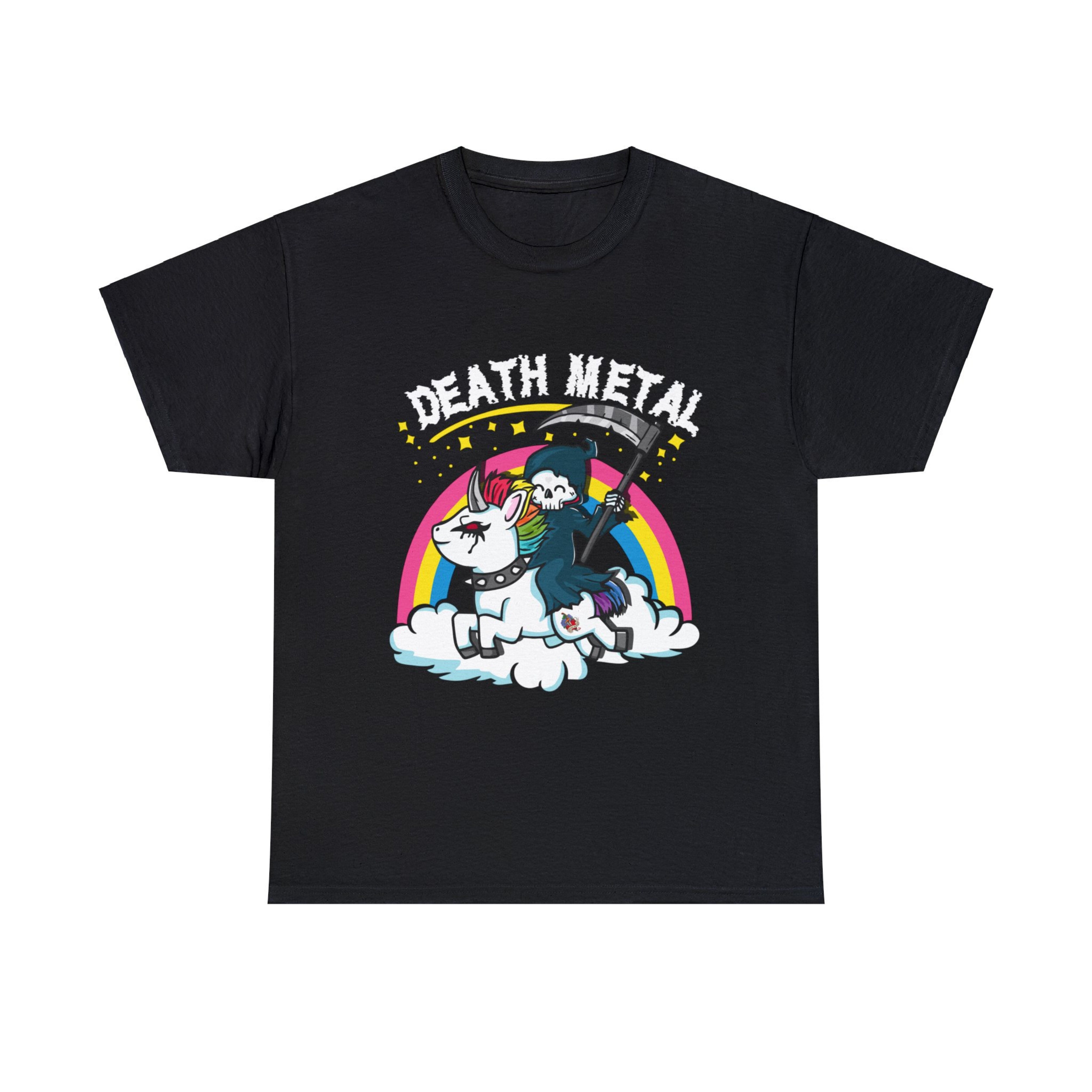 Death Metal Grim Reaper Riding An Unicorn in the Rainbow | Rock T-Shirt ...