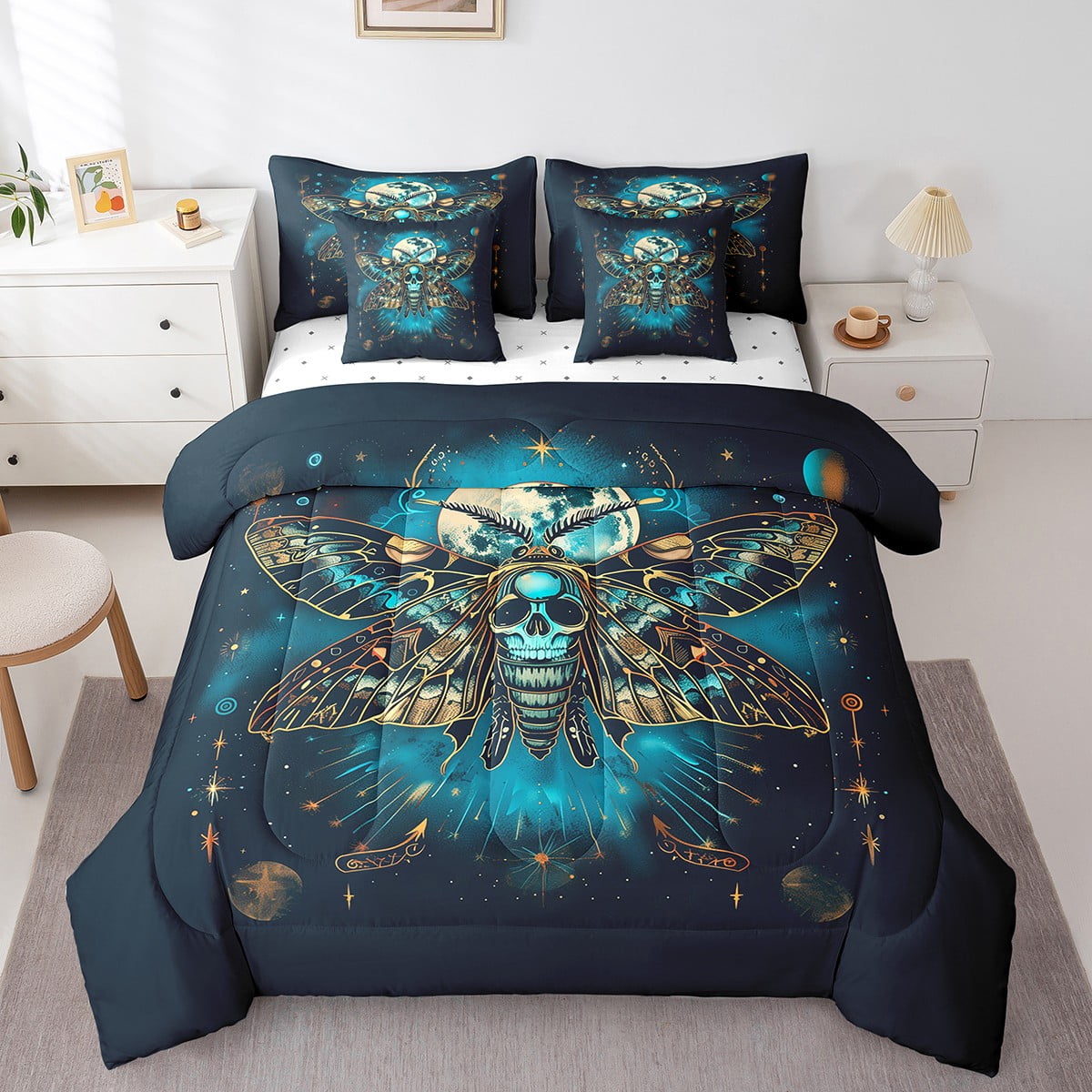 Death Moth Bed in a Bag 7 Pcs Boho Exotic Bedding Twin Size Teens ...