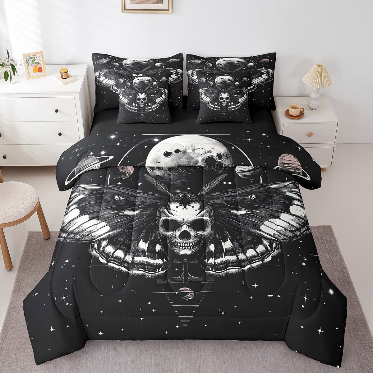 Death Moth Bed in a Bag Queen 7 Piece Boho Exotic Themed Bedding Sets ...