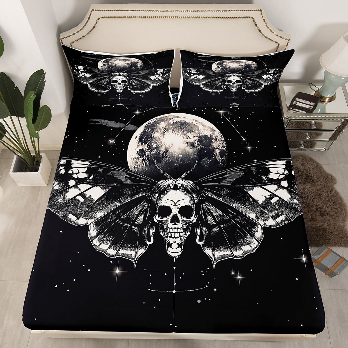 Death Moth Bed Sheets for Adult Gothic Style Fitted Sheet Queen Size ...