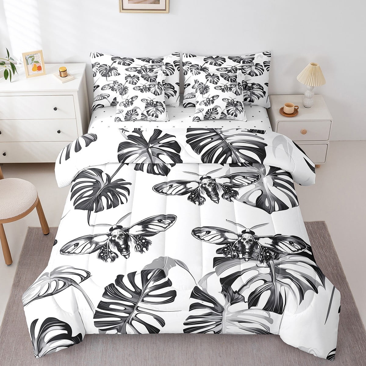 Death Moth Bedding 7 Pcs Black White Moth Print Bed in a Bag Halloween ...