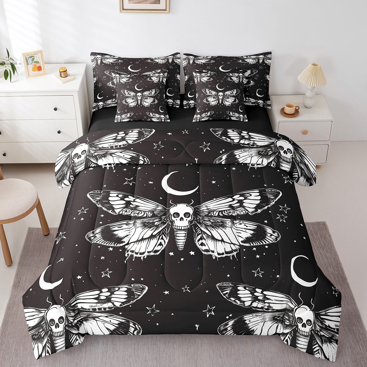 Death Moth Bedding 7 Pcs King Size Sugar Skull Print Bed in a Bag ...