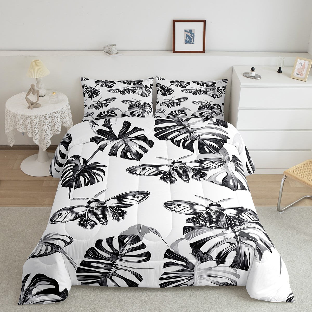 Death Moth Bedding Black White Moth Print Comforter Set Halloween Decor ...