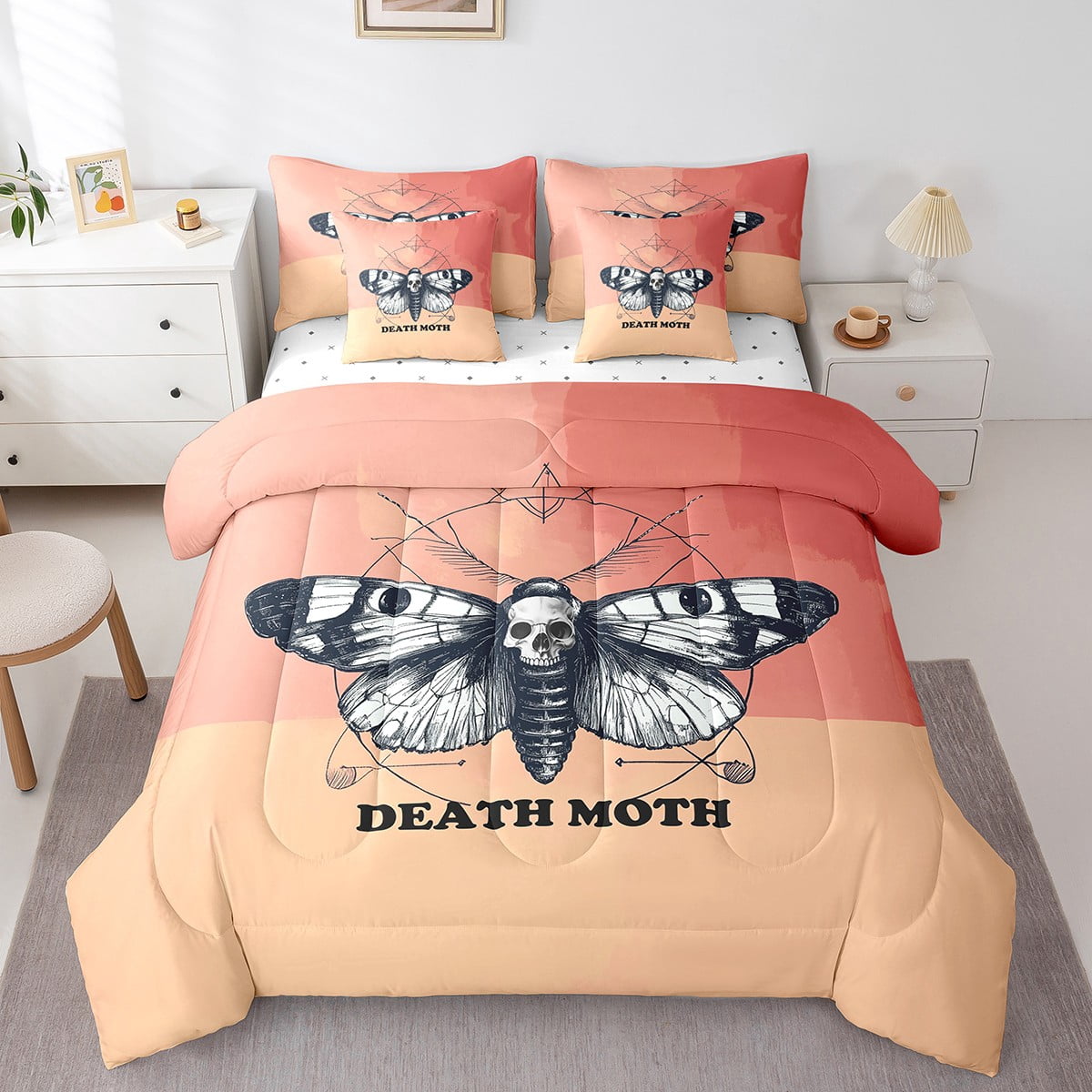 Death Moth Bedding Full 7 Pcs Halloween Decor Gothic Style Bed in a Bag ...