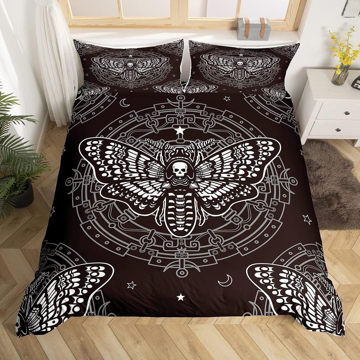 Death Moth Bedding Set for Girls Boys Children Boho Gothic Skull ...