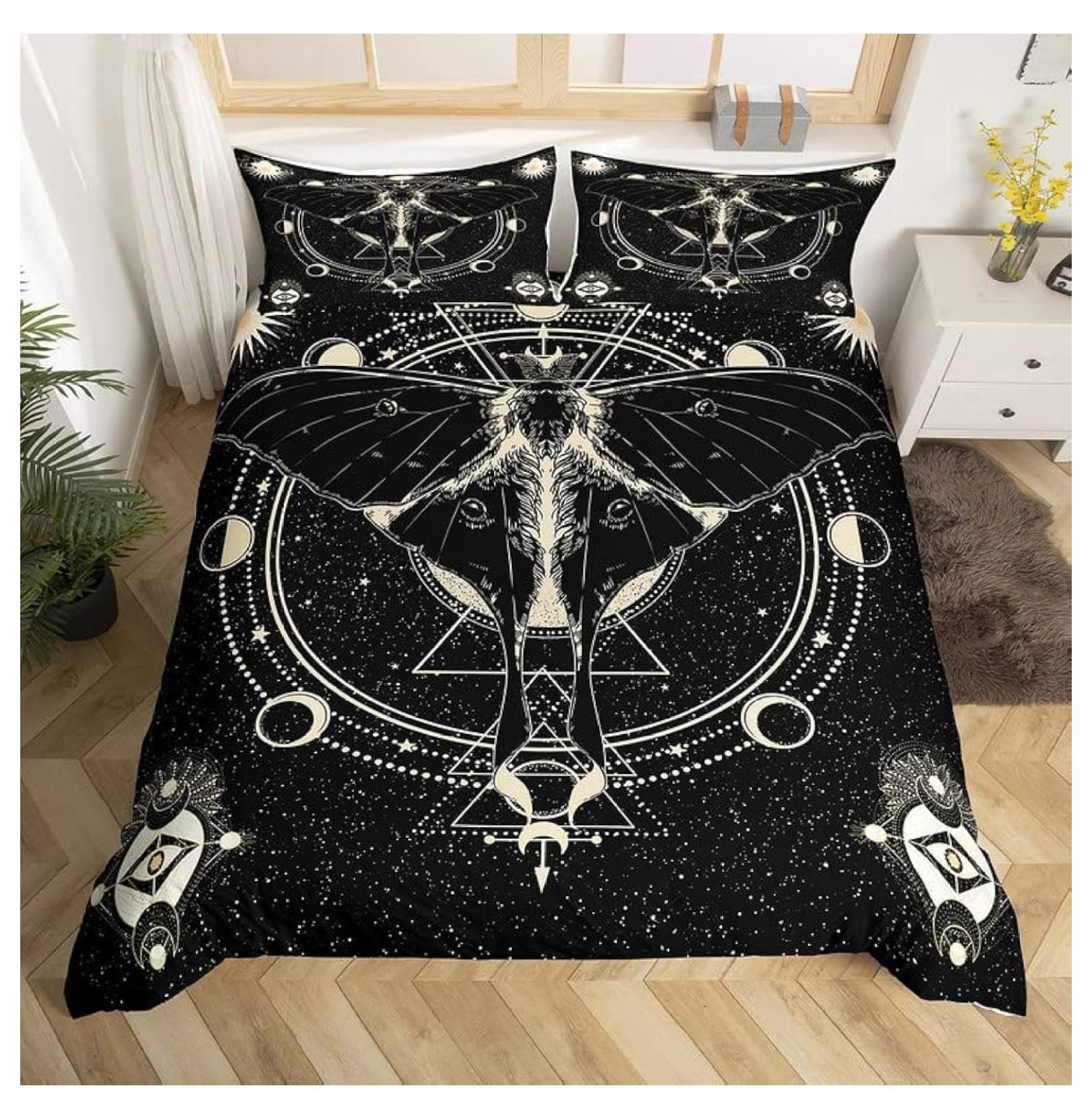 Death Moth Bedding Set Queen Size,Stars and Moon Phase Space Duvet ...
