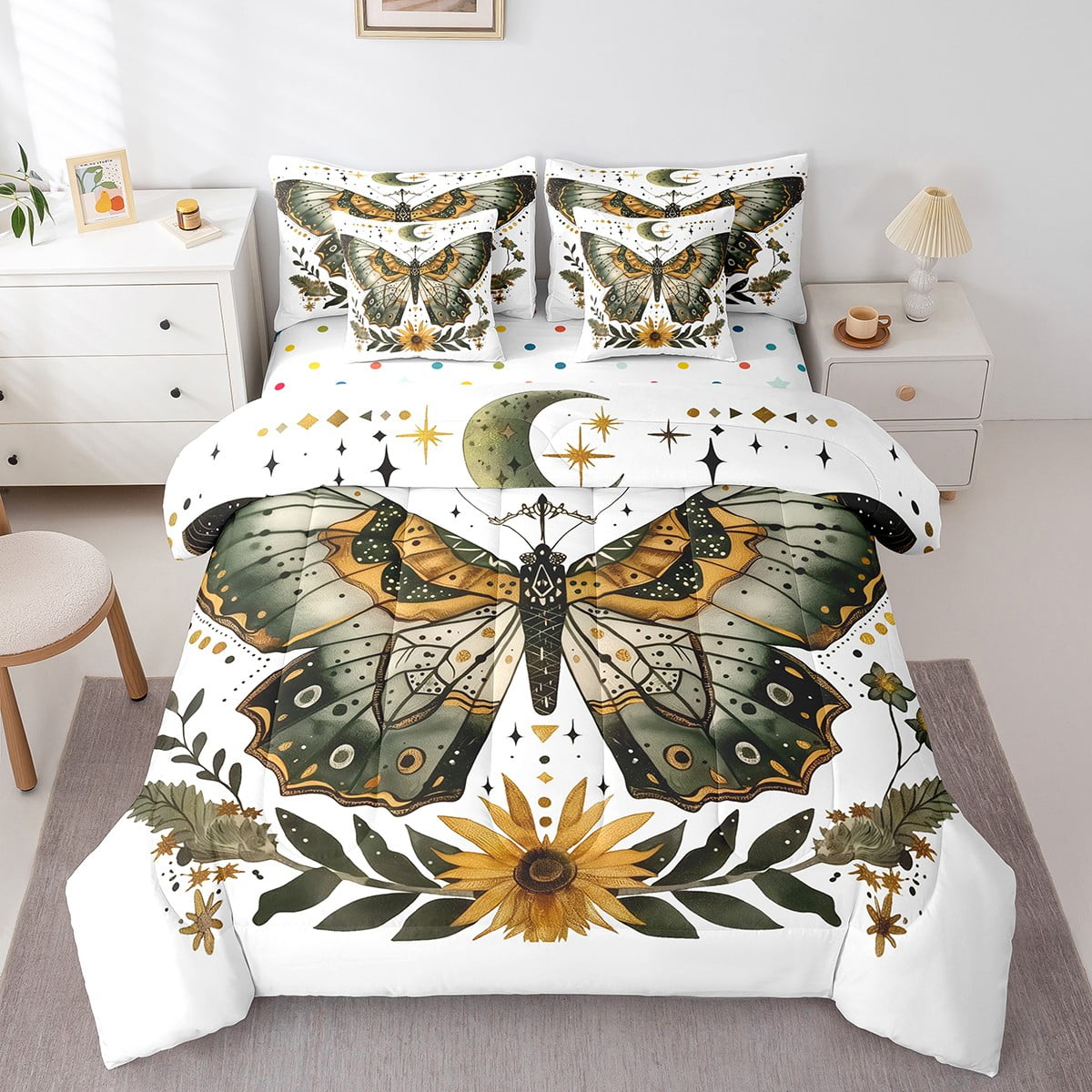 Death Moth Bedding Sets Queen Size 7 Piece Western Farmhouse Moth Print ...