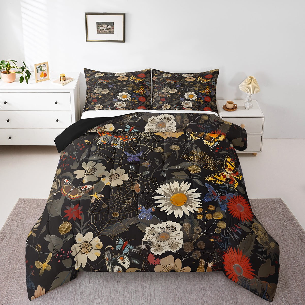 Death Moth Comforter Set 2 Piece, Retro Moth Gothic Bedding Halloween ...
