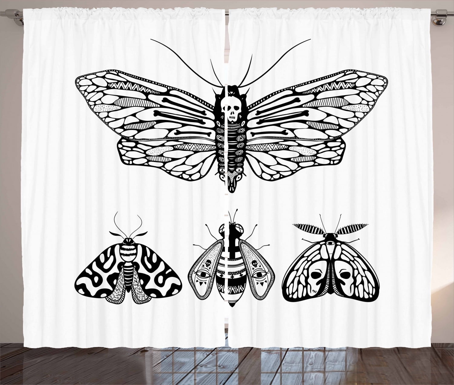 Ambesonne Death Moth Curtains 2 Panel Set, Minimalist Wings Art, 108" x ...