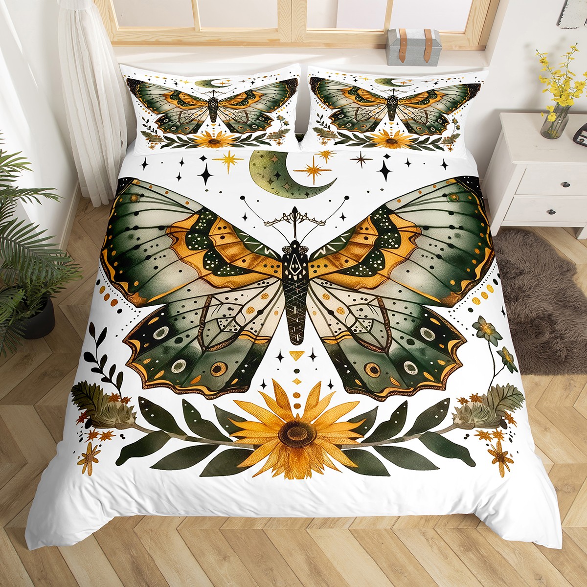 Death Moth Duvet Cover Queen Size Western Farmhouse Moth Print Bedding ...