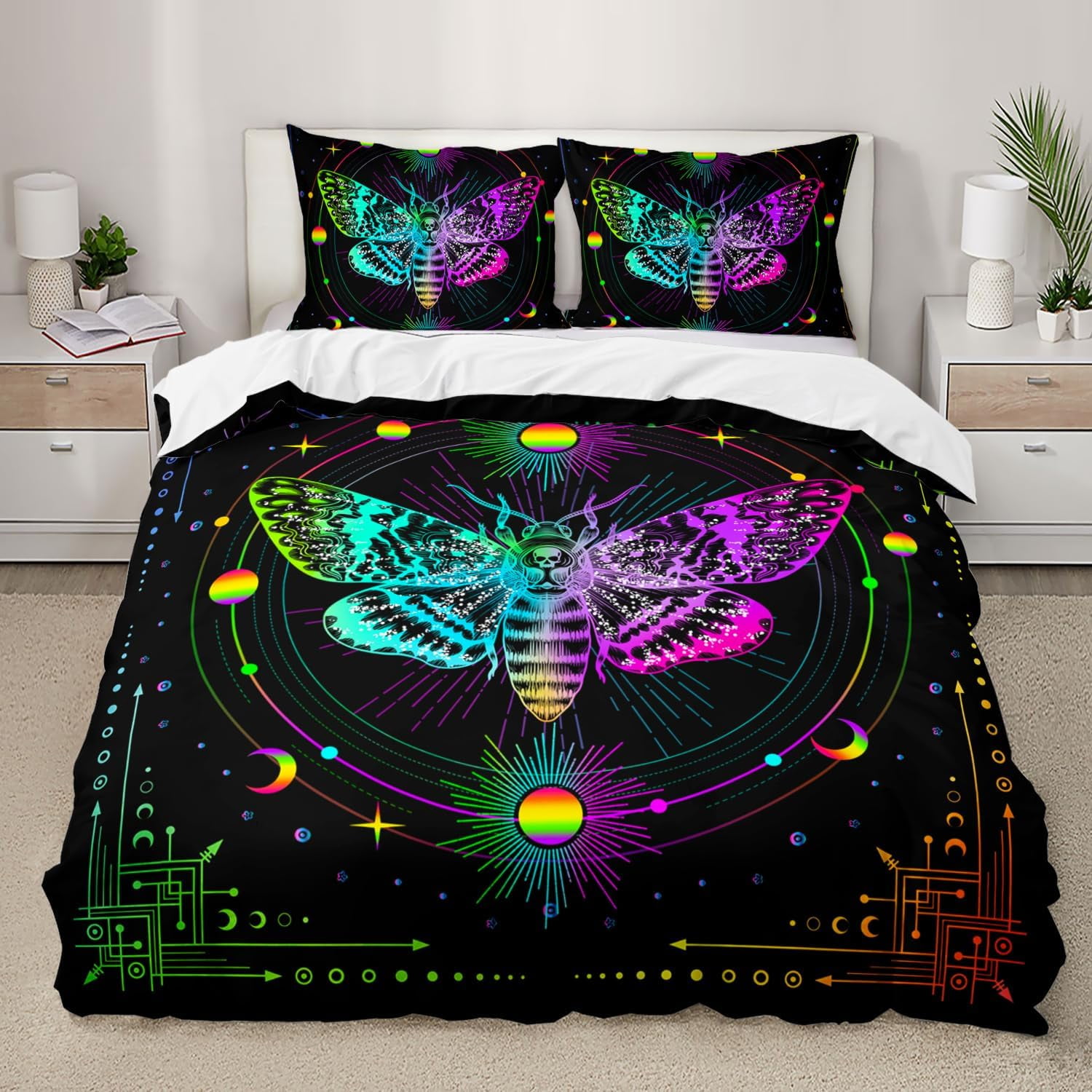 Death Moth Duvet Cover Set, Gothic Bedding Moth Skull Comforter Cover ...