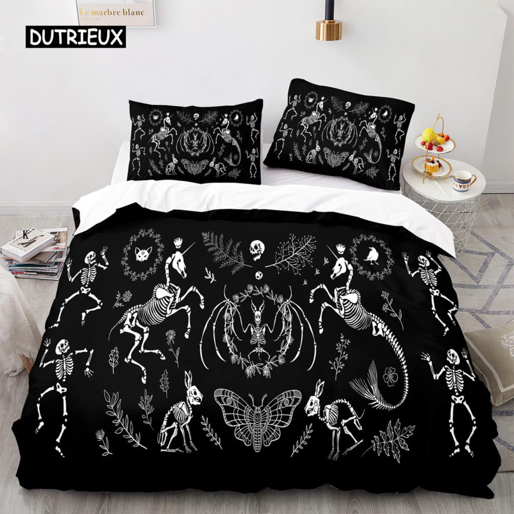 Death Moth Duvet Cover Set Size Gothic Skull Boho Comforter Cover Black ...