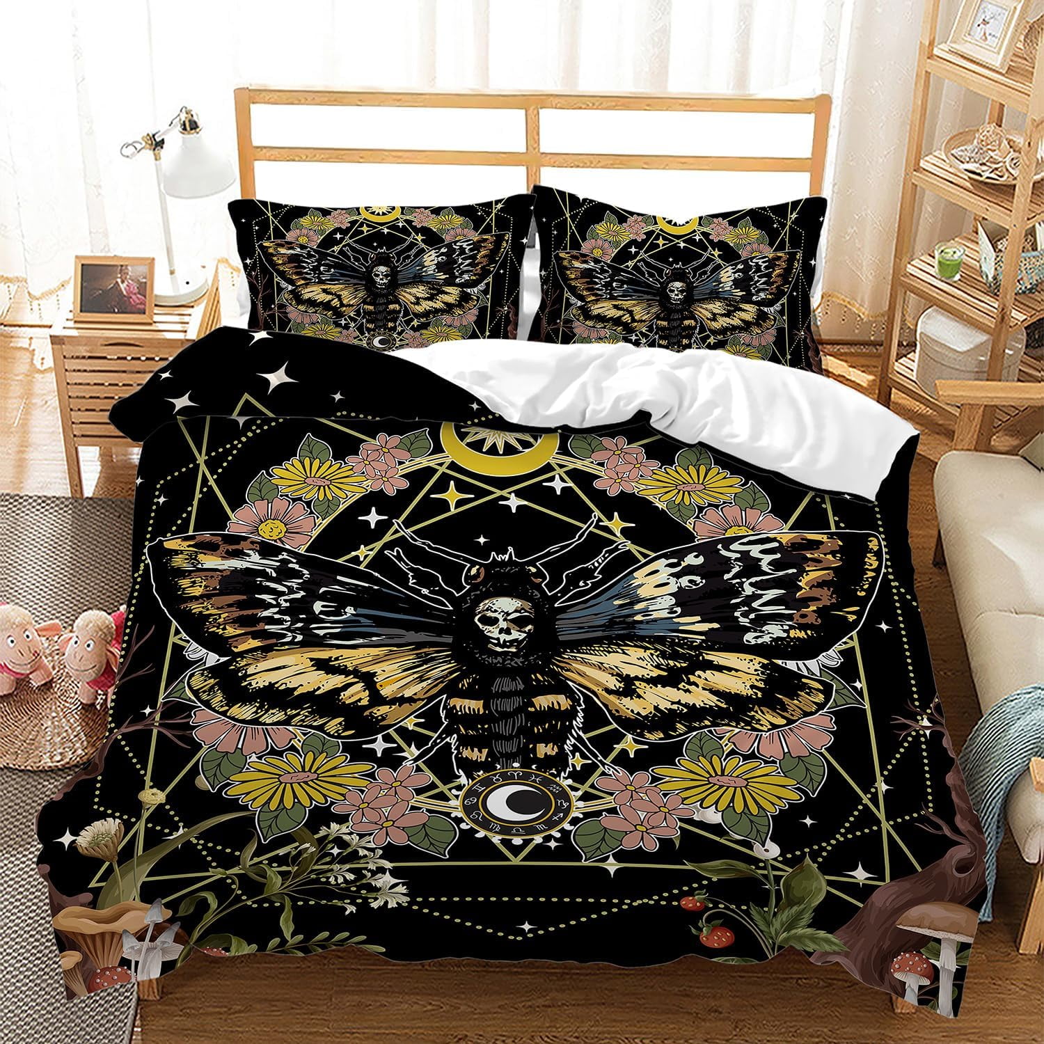 Death Moth Duvet Cover Set, Sun and Moon Bedding Set for Kids Boys ...