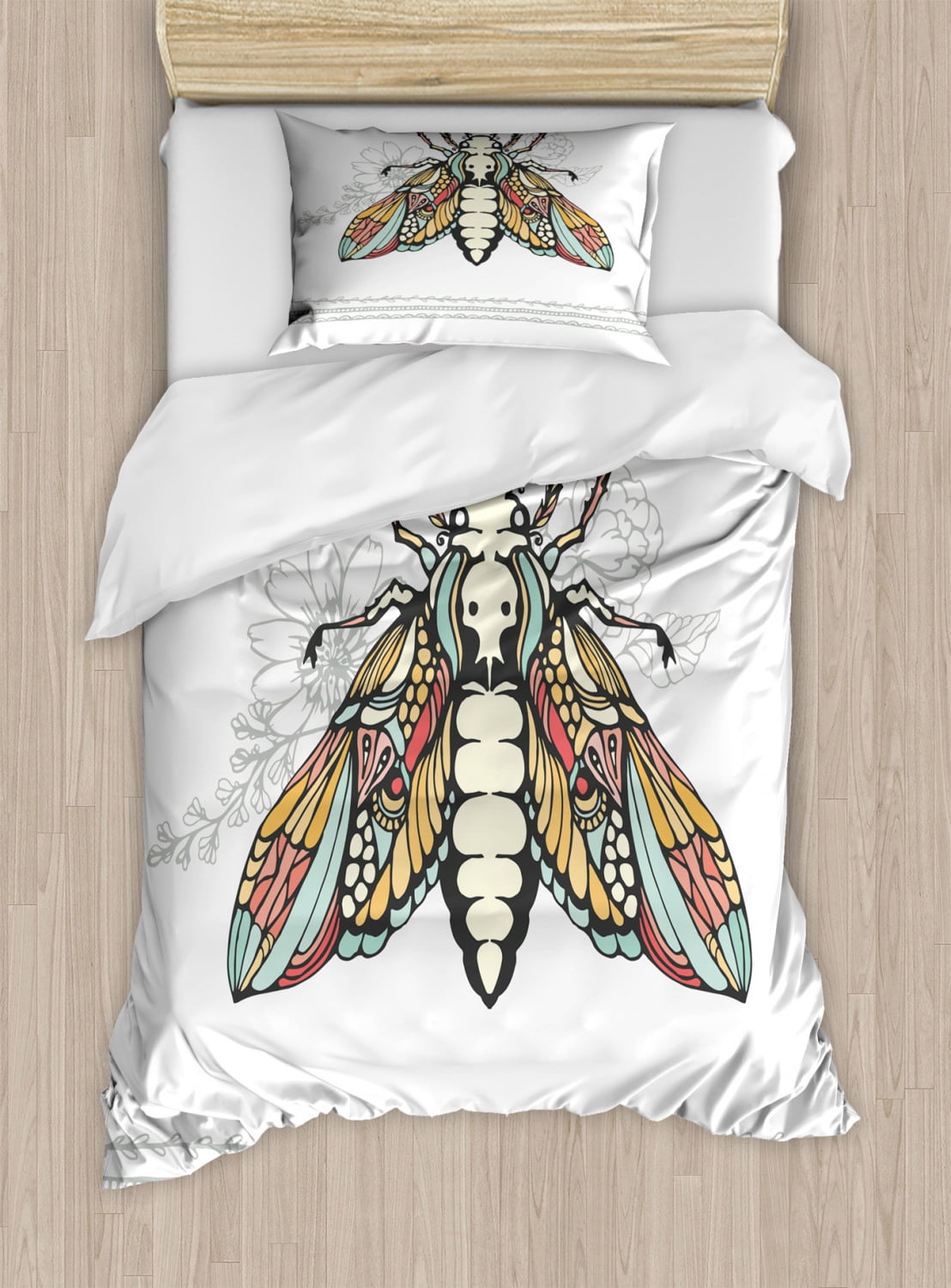 Death Moth Duvet Cover Set Twin Size, Ornamental Wings Butterfly with ...