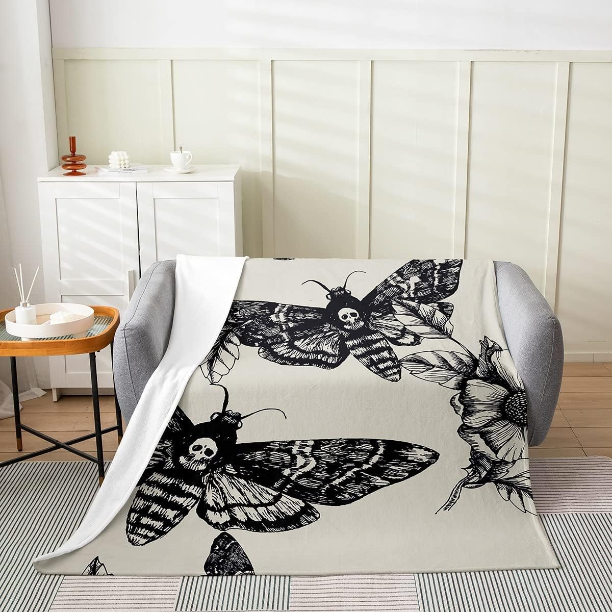 Death Moth Flannel Blanket for Boys Girls Adult,Gothic Death Skull ...