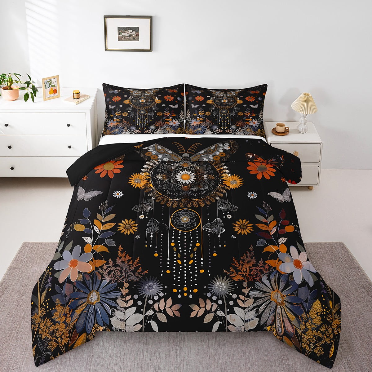 Death Moth Full Comforter Set Gothic Moth Print Bedding Teens Halloween ...