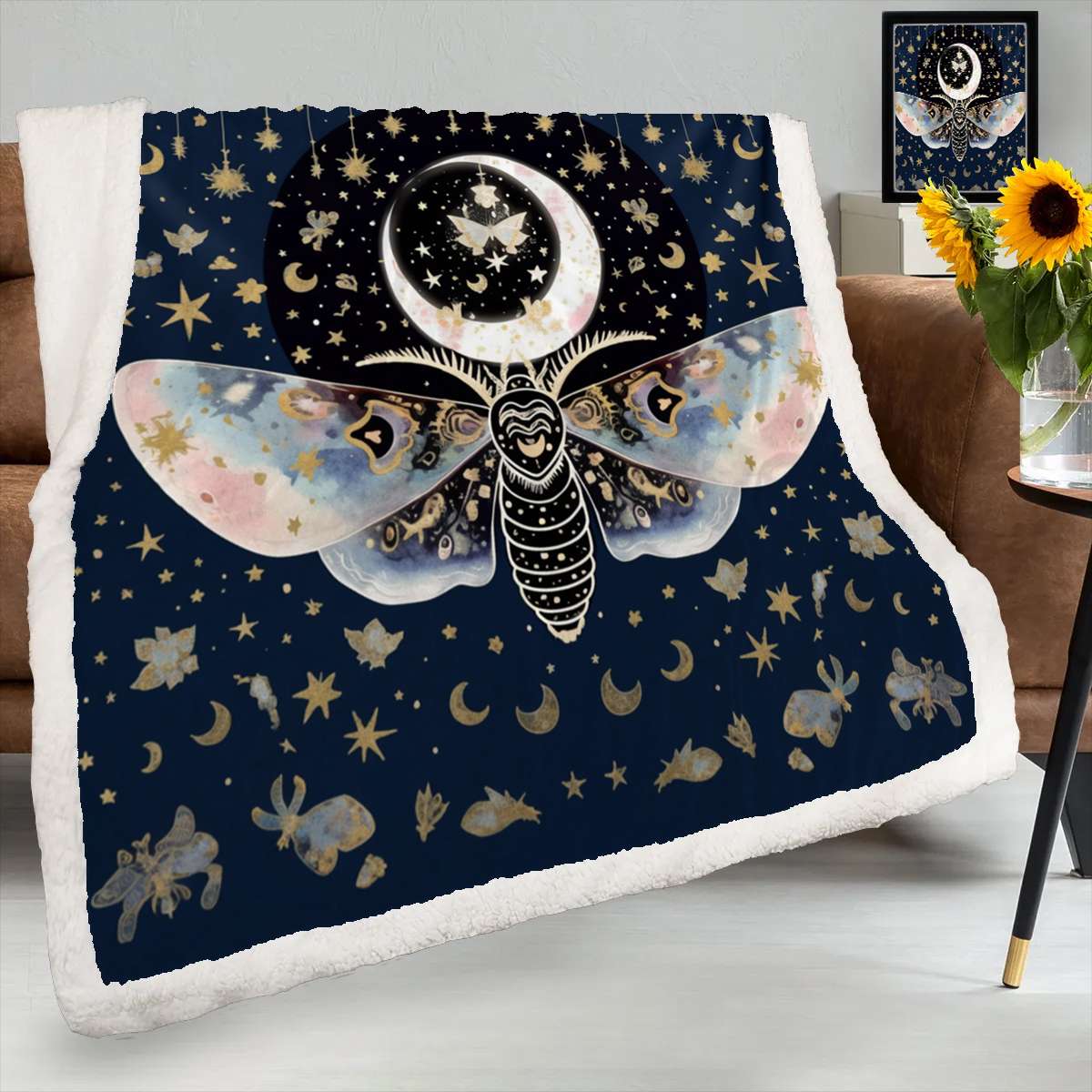 Death Moth Moon Sherpa Blanket Throw Blanket For Bed Chair Sofa Blanket ...