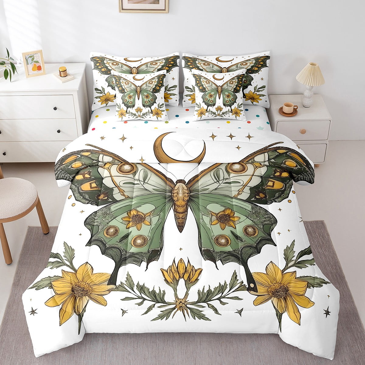 Death Moth Queen Bed in a Bag 7 Piece for Adult Gothic Style Bedding ...