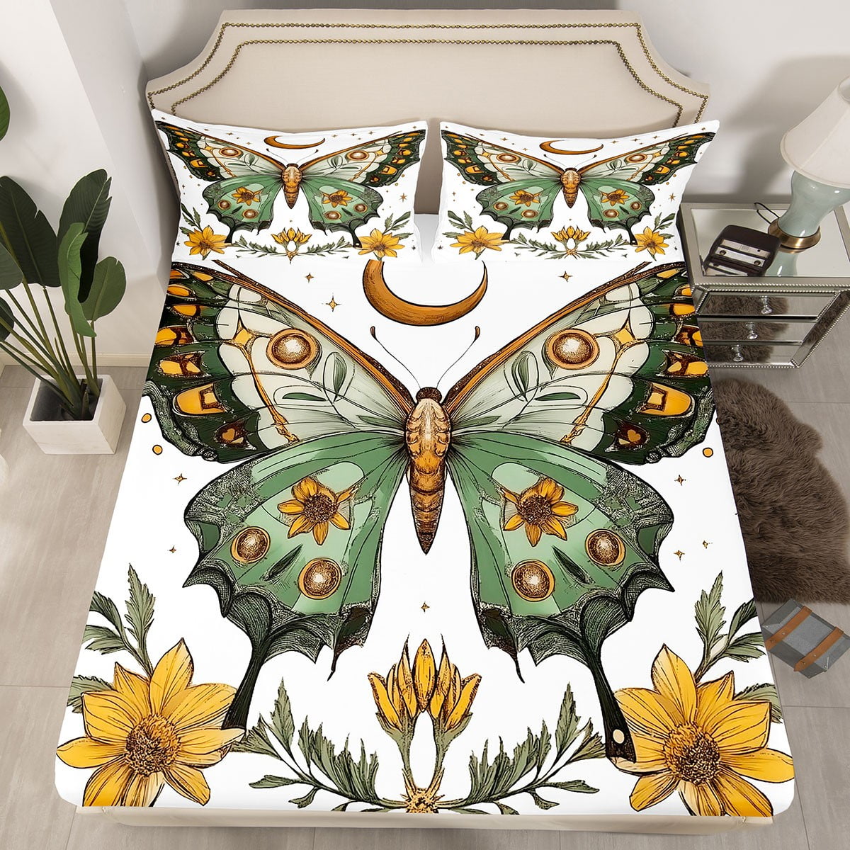 Death Moth Queen Bed Sheets for Adult Gothic Style Fitted Sheet Western ...
