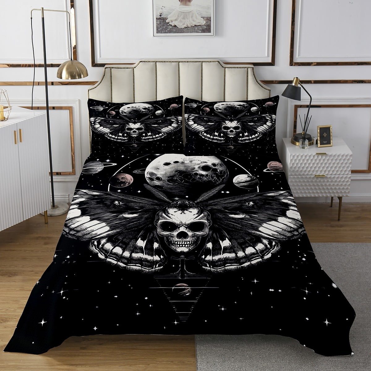 Death Moth Quilt Set Twin Boho Exotic Themed Bedspread for Adult Gothic ...
