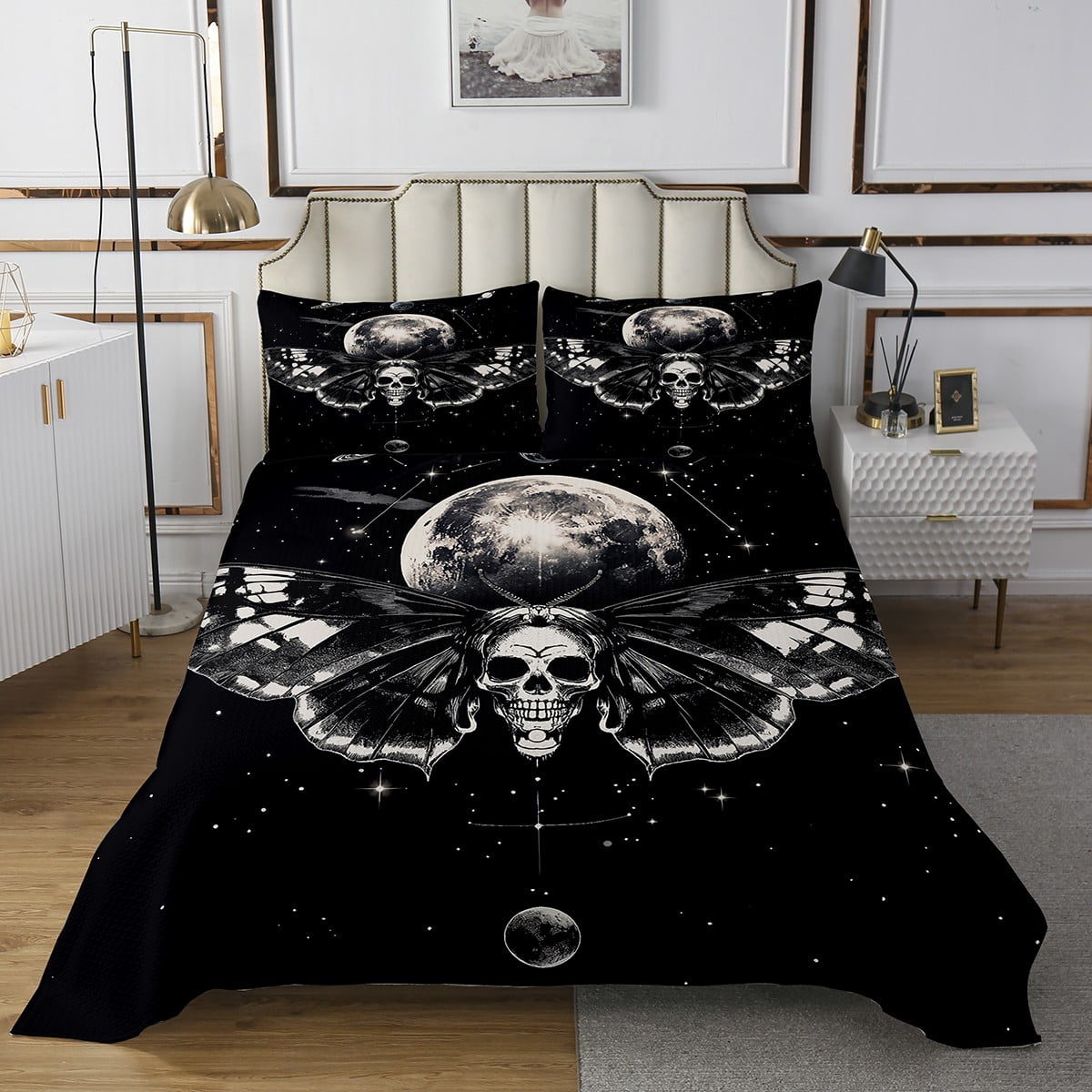 Death Moth Quilt Set for Adult Gothic Style Bedspread King Size Galaxy ...